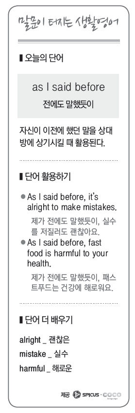 [말문이 터지는 생활영어] as I said before